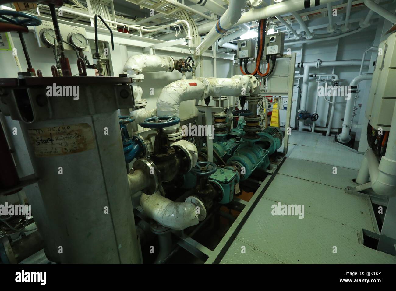 Cruise ship engine room interior with water tight doors electrical and ...