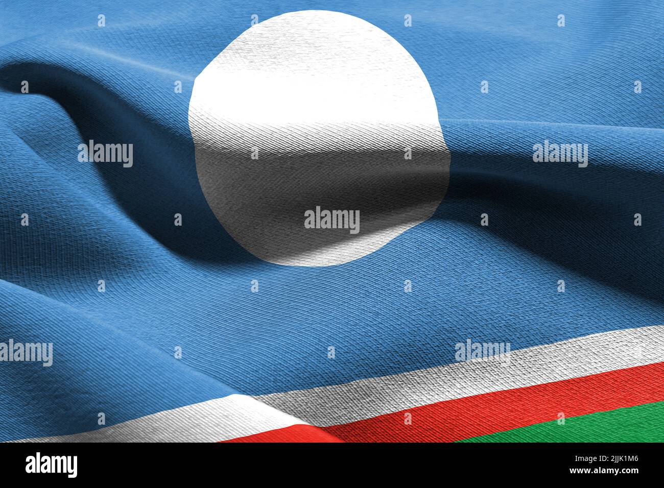 3D illustration flag of Yakutia is a region of Russia. Waving on the ...