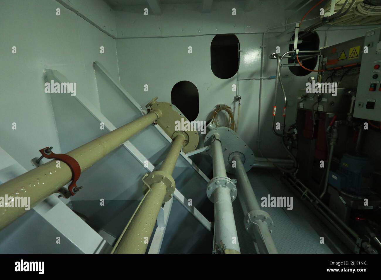 Cruise ship engine room interior with water tight doors electrical and ...