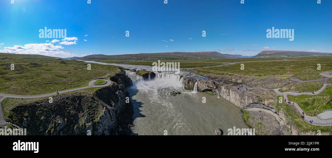 Drone view at Godafoss waterfall on Iceland Stock Photo - Alamy