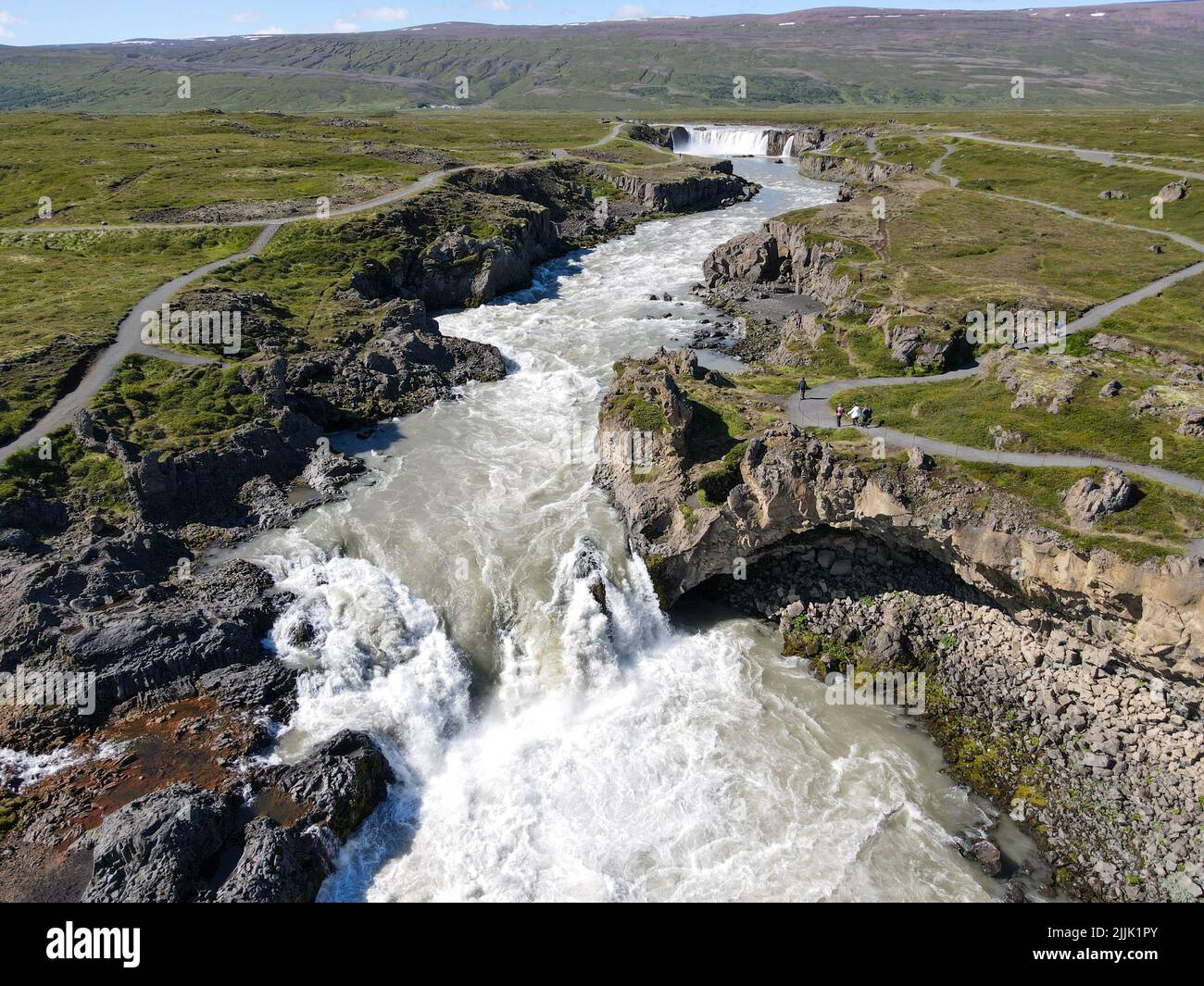 Drone view at Godafoss waterfall on Iceland Stock Photo - Alamy