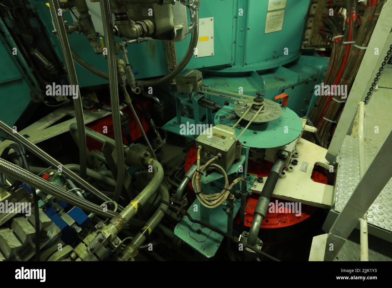 Cruise ship engine room interior with water tight doors electrical and ...