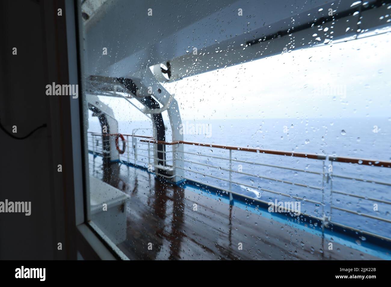 Cruise ship Open deck with Rescue Lifeboats and life buoy through the ...