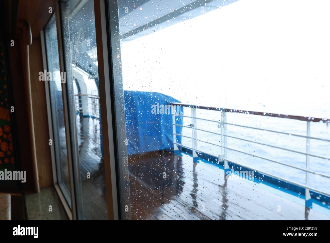 Cruise ship Open deck with Rescue Lifeboats and life buoy through the ...