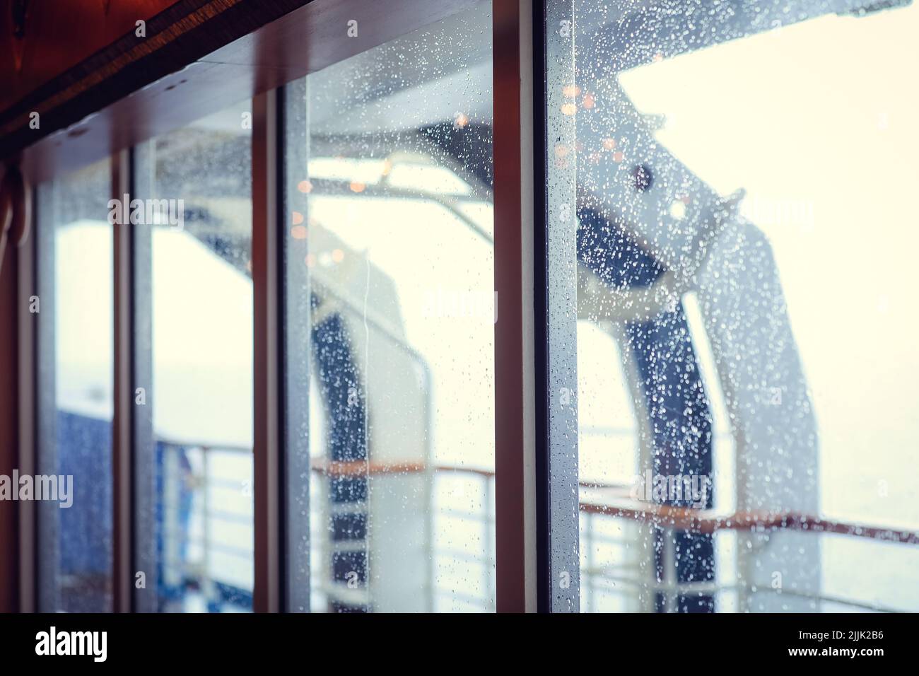 Cruise ship Open deck with Rescue Lifeboats and life buoy through the ...