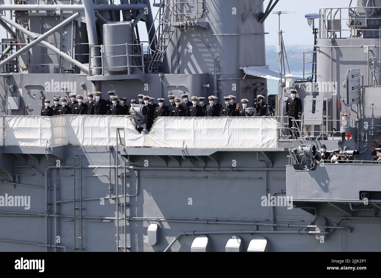 Sailors on the Japanese Maritime Self Defence Force ship JS SHIMAKAZE ...