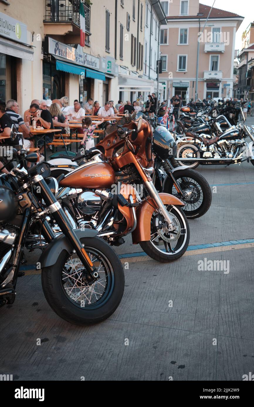JULY ITALY - Milan 2022 gathering of parked motorcycles Stock Photo - Alamy
