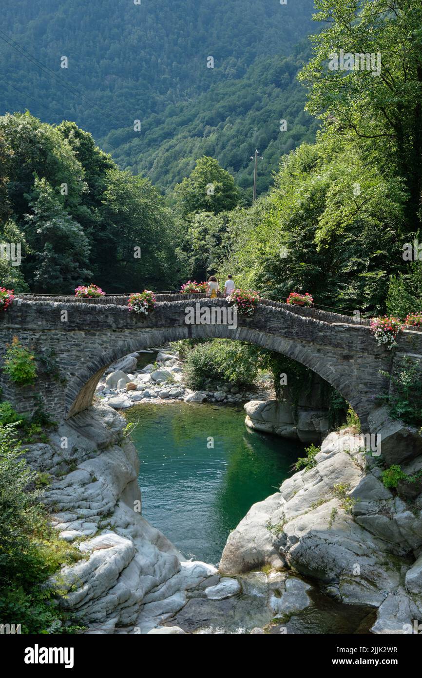 Aosta Valley, Italy - The ancient Roman bridge over the river in the ...