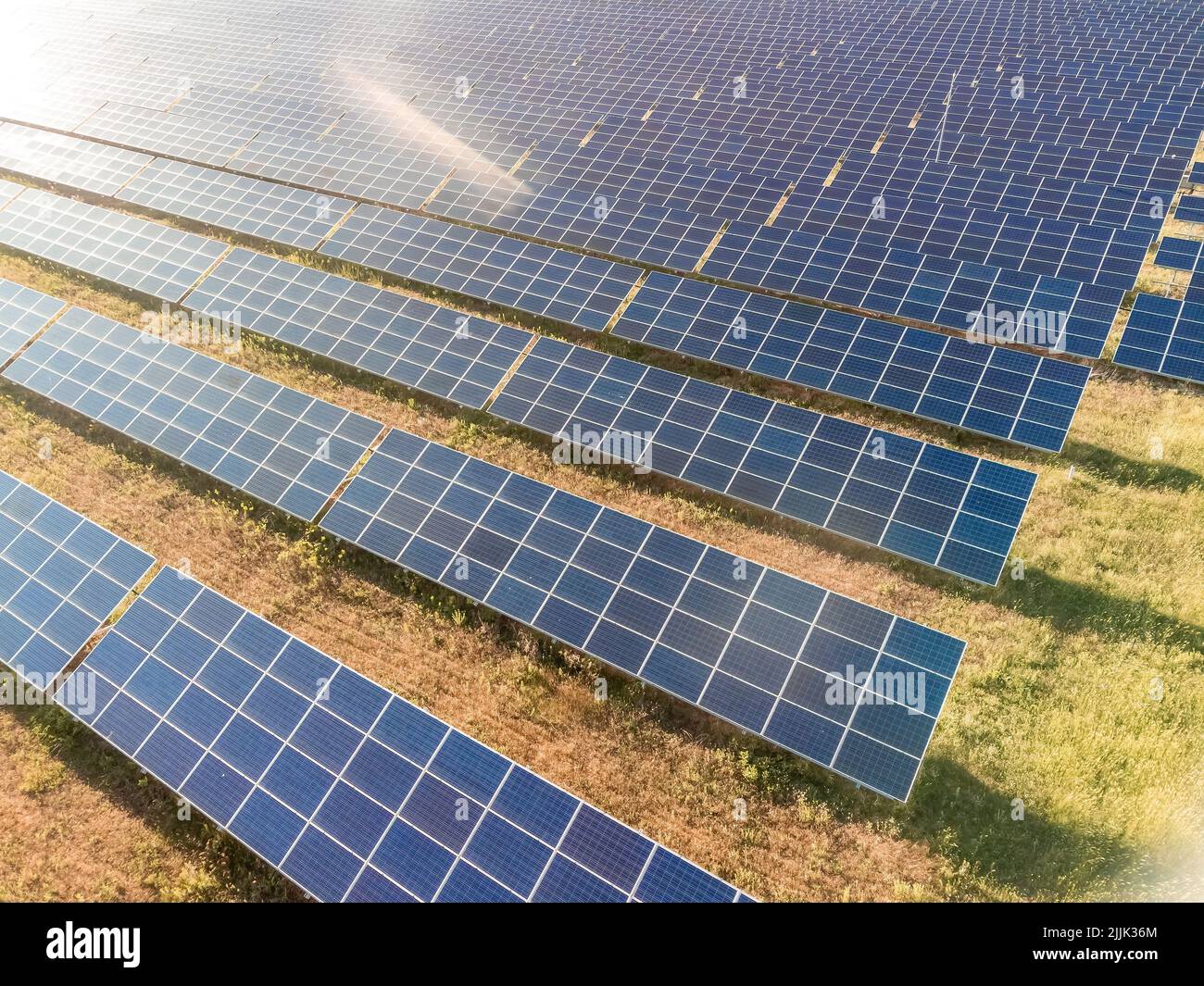 Aerial top view of a solar panels power plant. Photovoltaic solar ...