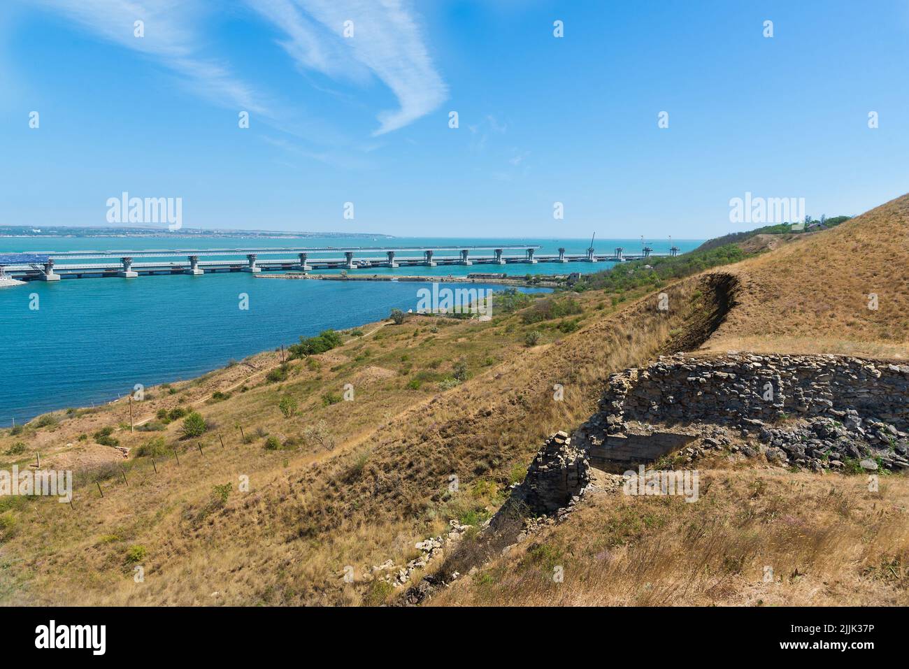 The Kerch Strait Bridge construction .Crimean Bridge, also called Kerch ...