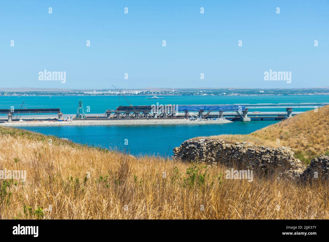 The Kerch Strait Bridge construction .Crimean Bridge, also called Kerch ...