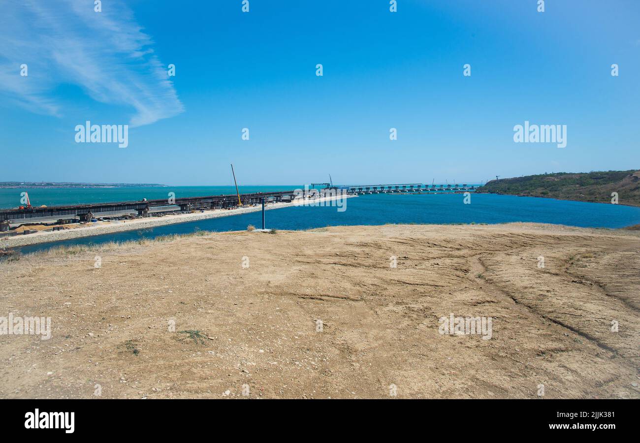 The Kerch Strait Bridge construction .Crimean Bridge, also called Kerch ...