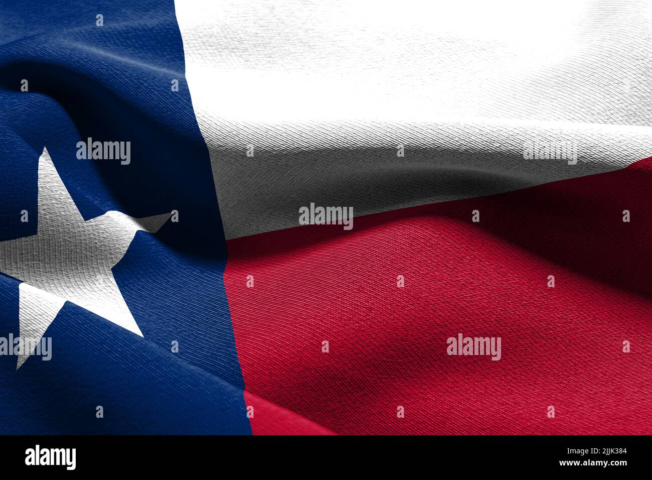3D illustration flag of Texas is a state of United States. Waving on ...