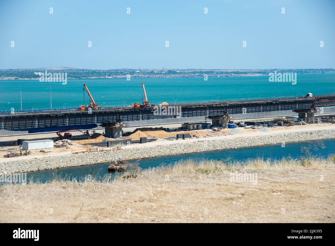 The Kerch Strait Bridge construction .Crimean Bridge, also called Kerch ...