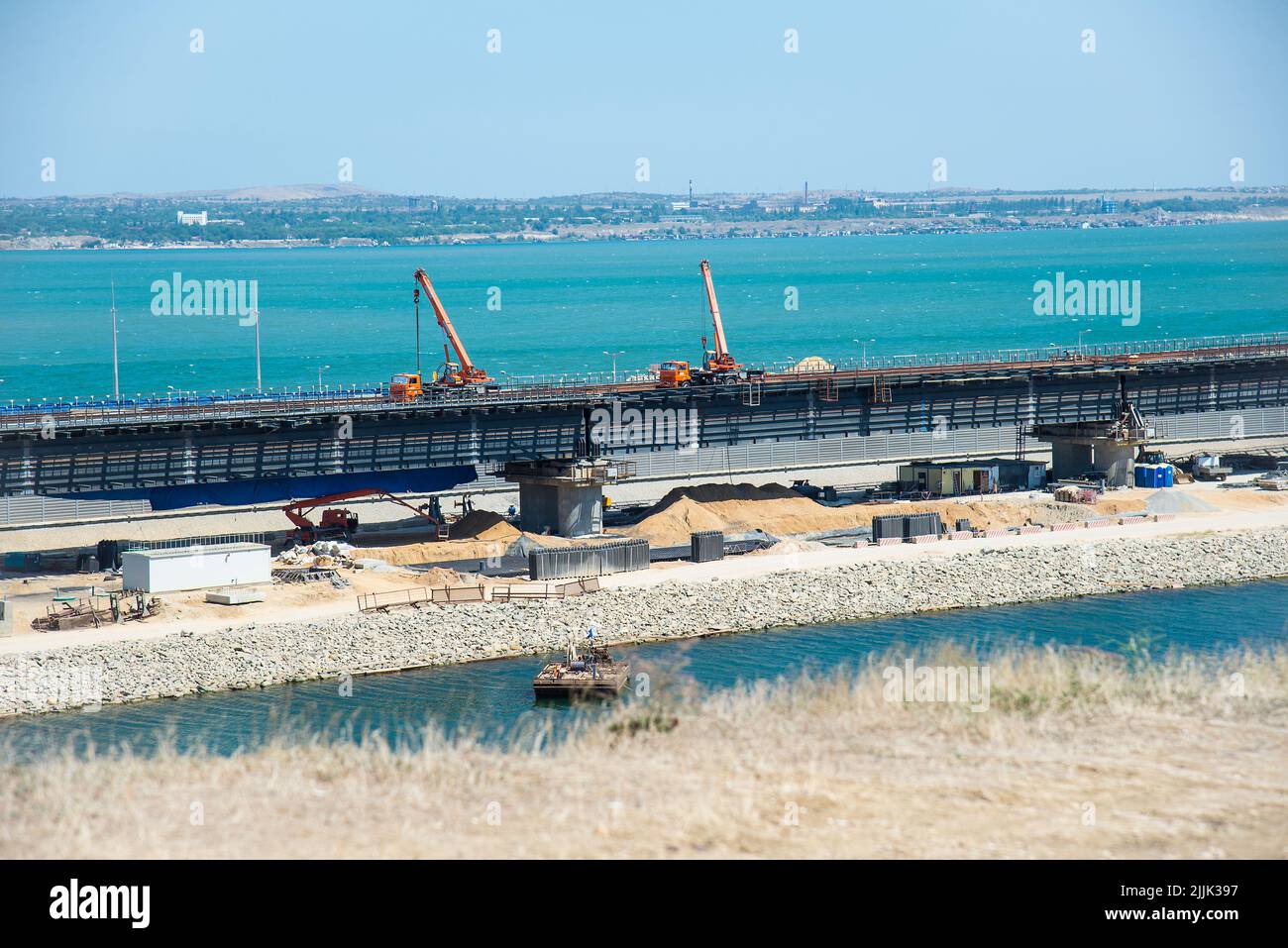 The Kerch Strait Bridge construction .Crimean Bridge, also called Kerch ...