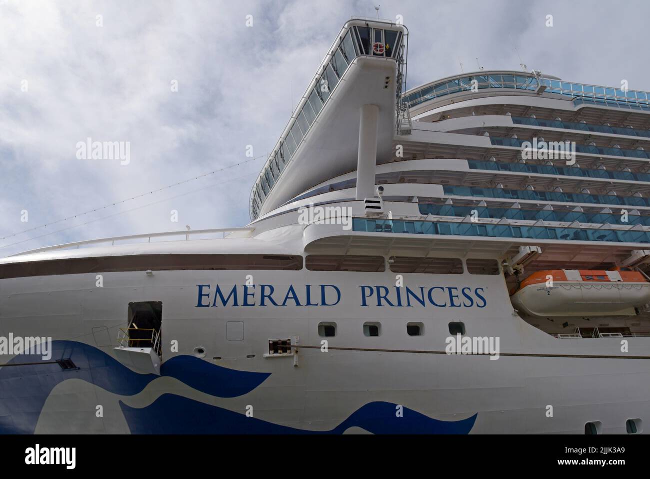 The Emerald Princess cruise ship moored alongside the heritage centre ...