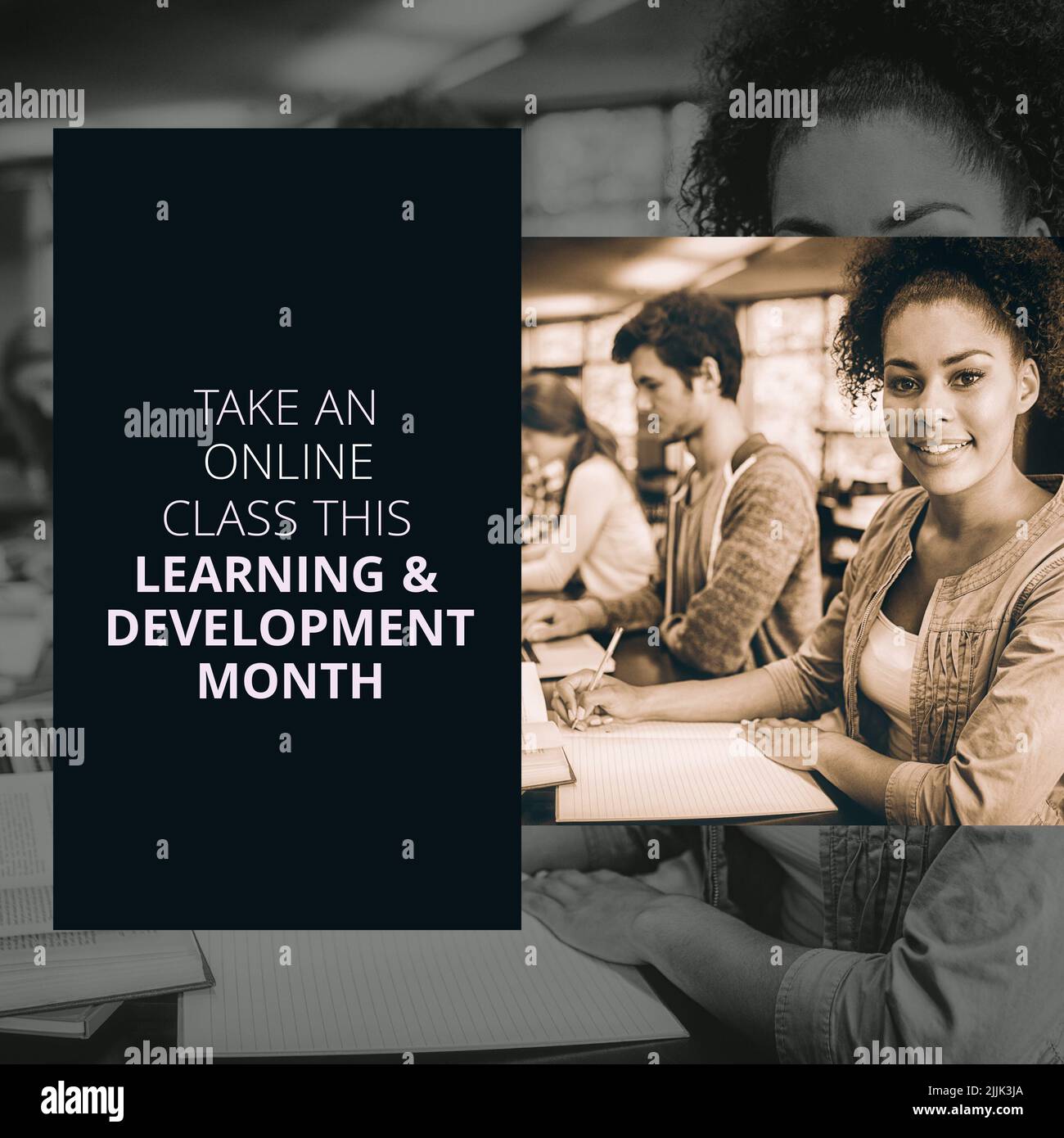 Image of learning and development month over african american students ...