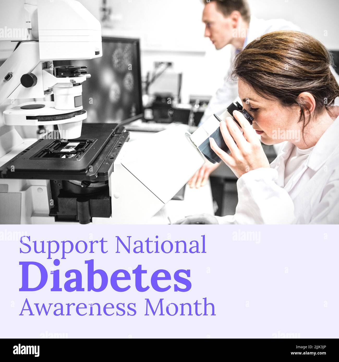 Image of national diabetes awareness month over caucaisan female lab ...