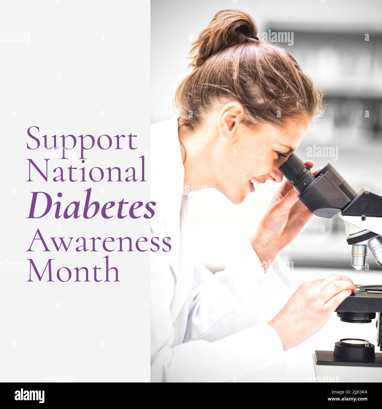 Image of national diabetes awareness month over caucaisan female lab ...