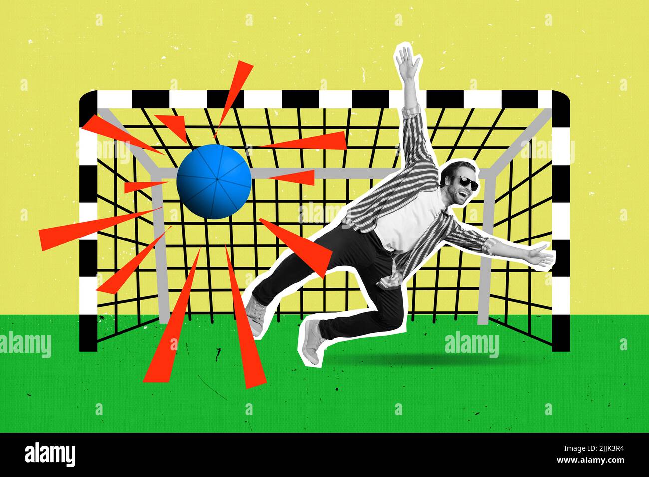 Bright collage of funky guy playing national team football losing ball ...