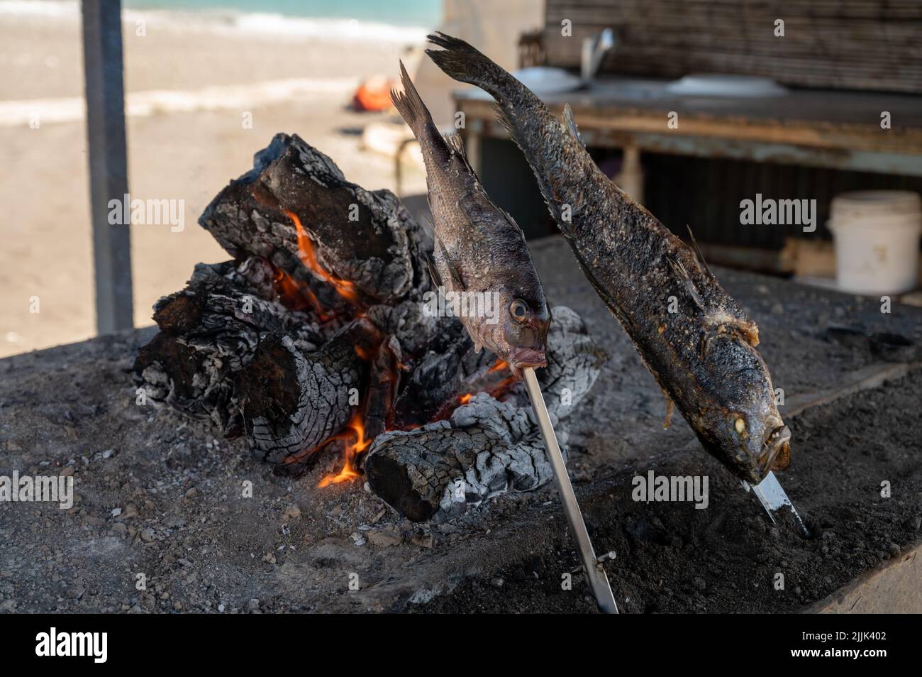 Malaga style of preparation of fresh fish, catch of the day, on skewers ...