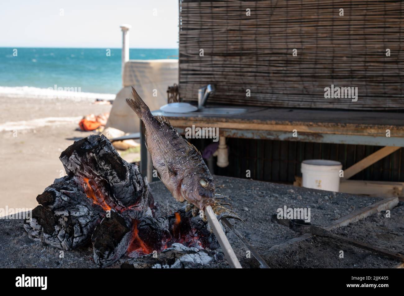 Malaga style of preparation of fresh fish, catch of the day, on skewers ...