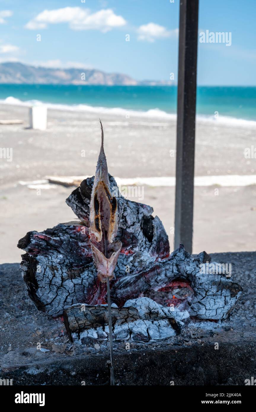 Malaga style of preparation of fresh fish, catch of the day, on skewers ...