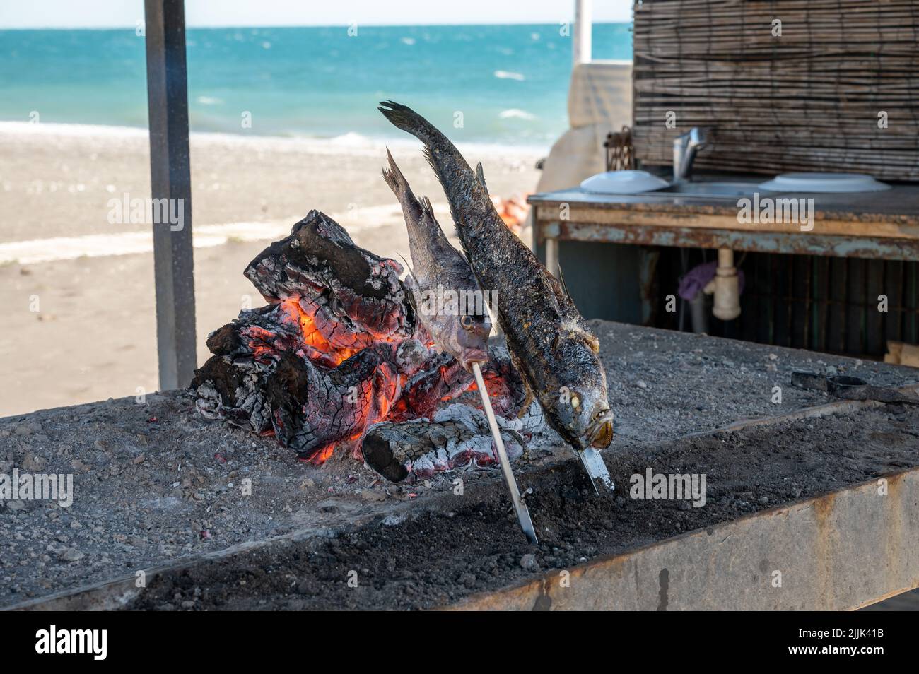 Malaga style of preparation of fresh fish, catch of the day, on skewers ...