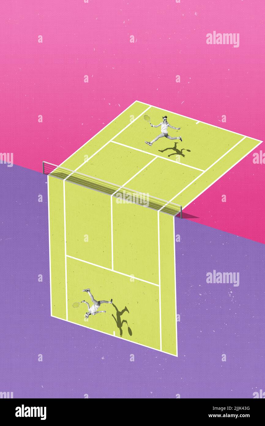 Swag poster collage of tiny competitors playing tennis small falling ...