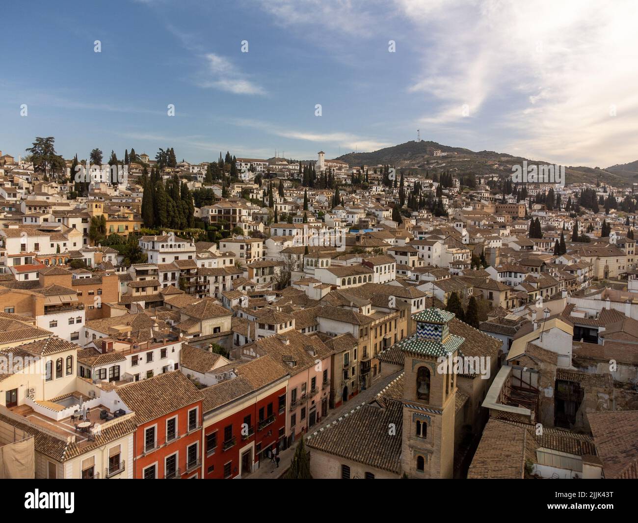 Aerial panoramic view on buildings, old district, mountains and palace ...