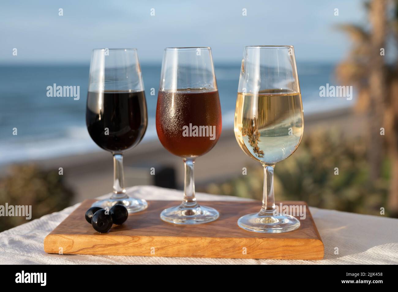 Tasting of Spanish sweet and dry fortified Vino de Jerez sherry wine ...