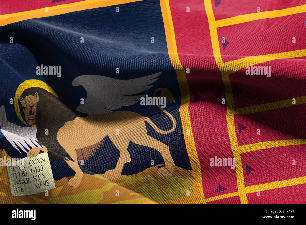 3D illustration flag of Veneto is a region of Italy. Waving on the wind ...