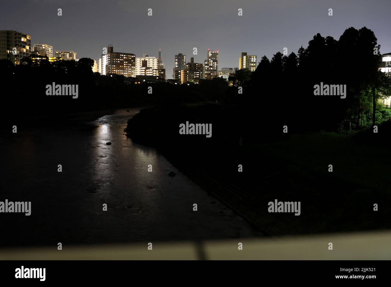 Sendai City, Miyagi Prefecture Japan. Night stagnation bridge and ...