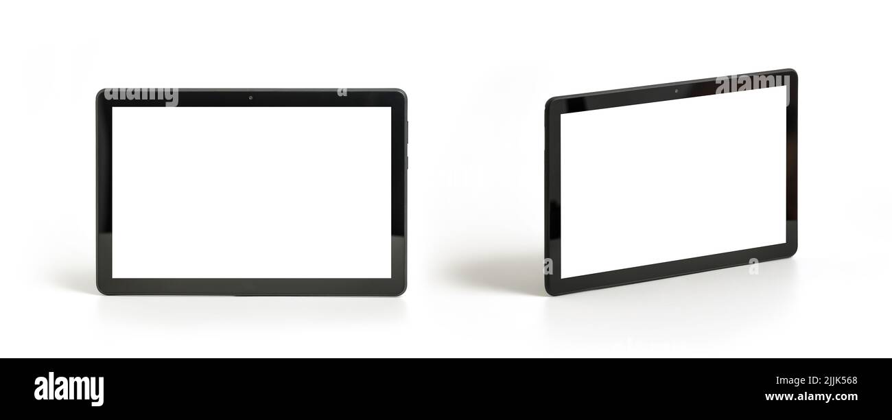 Tablet PC horizontal two views Isolated on white, front view , include ...