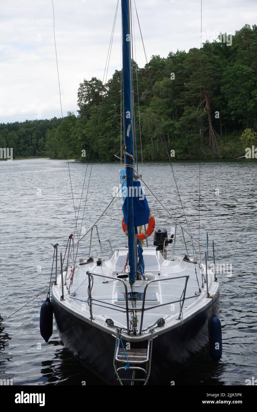 Sailboat moored in port - front view Stock Photo - Alamy