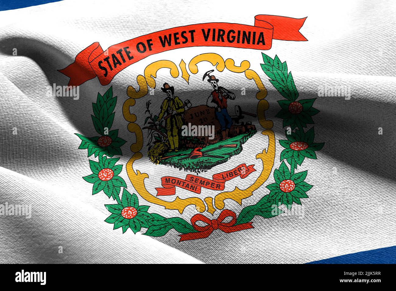 3D illustration flag of West Virginia is a state of United States ...