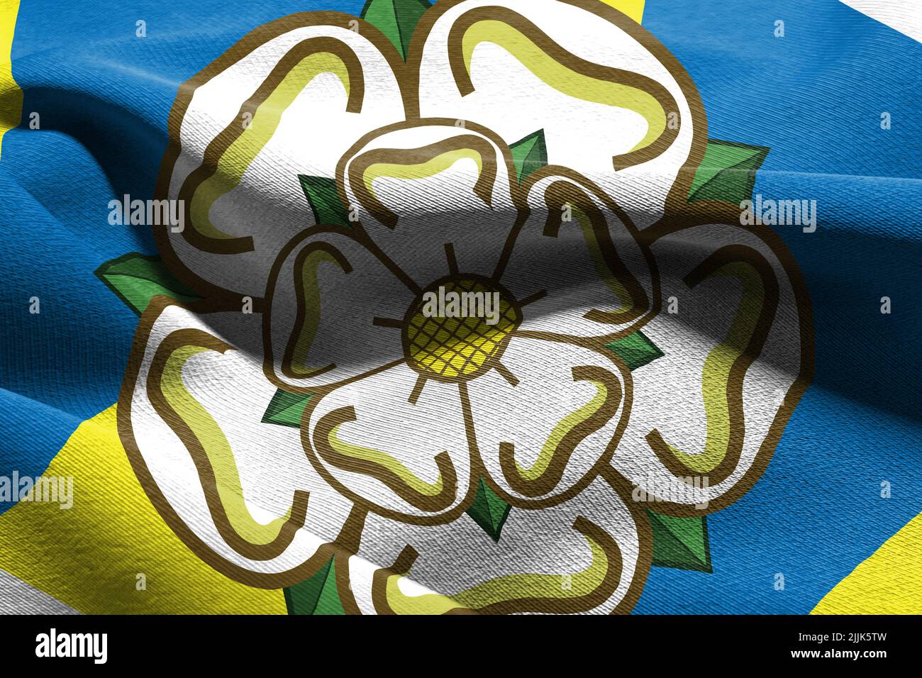 3D illustration flag of West Yorkshire is a region of England. Waving ...