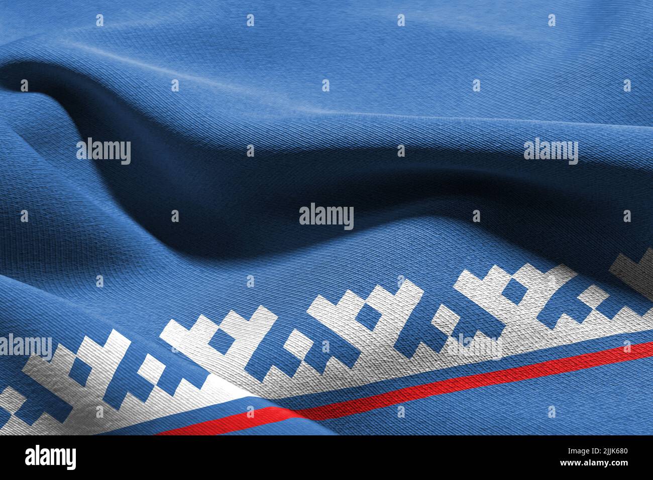 3D illustration flag of Yamalo-Nenets Autonomous Okrug is a region of ...