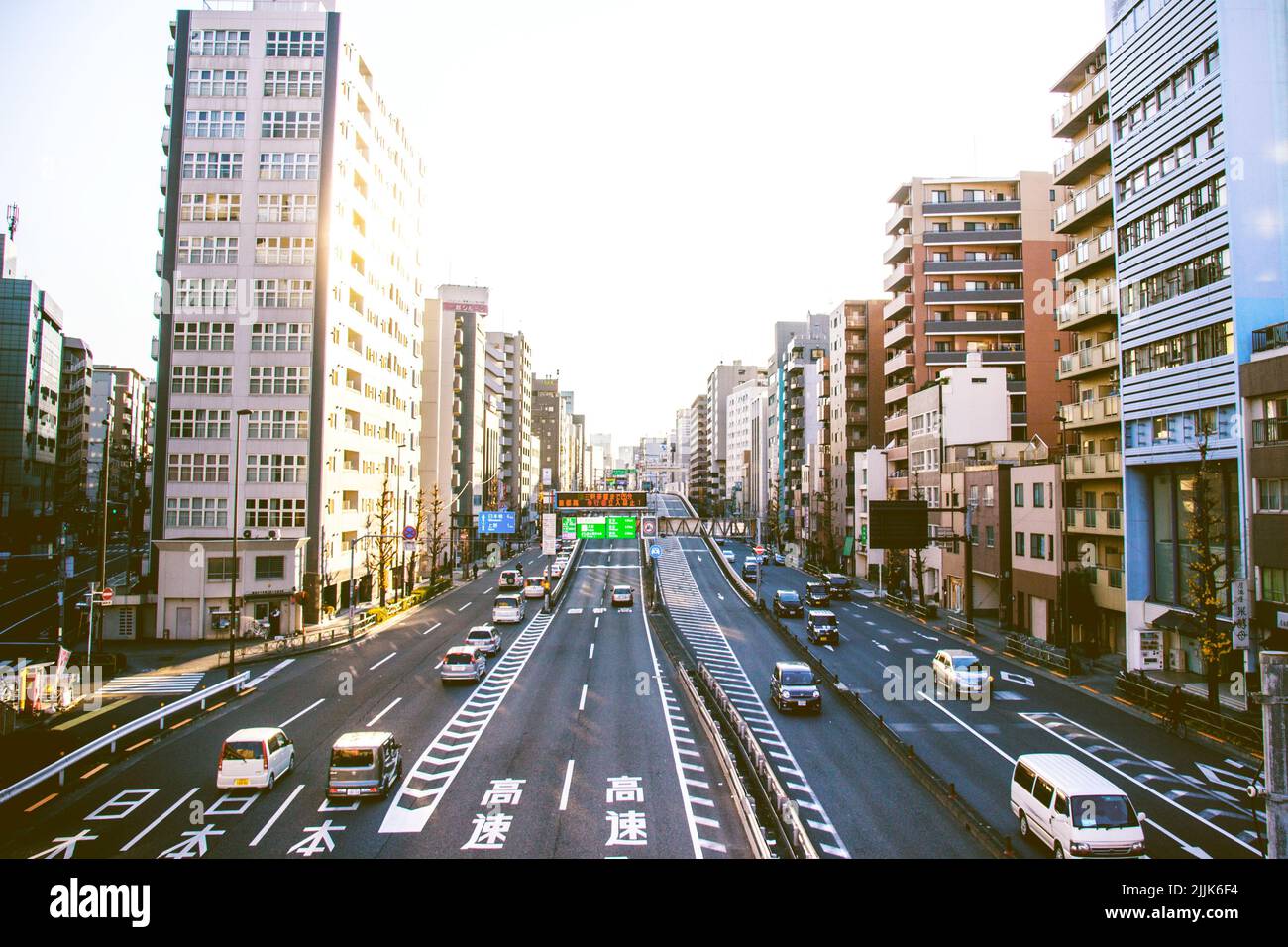 A closeup of the golden hour Streetscape in downtown Tokyo, Japan Stock ...