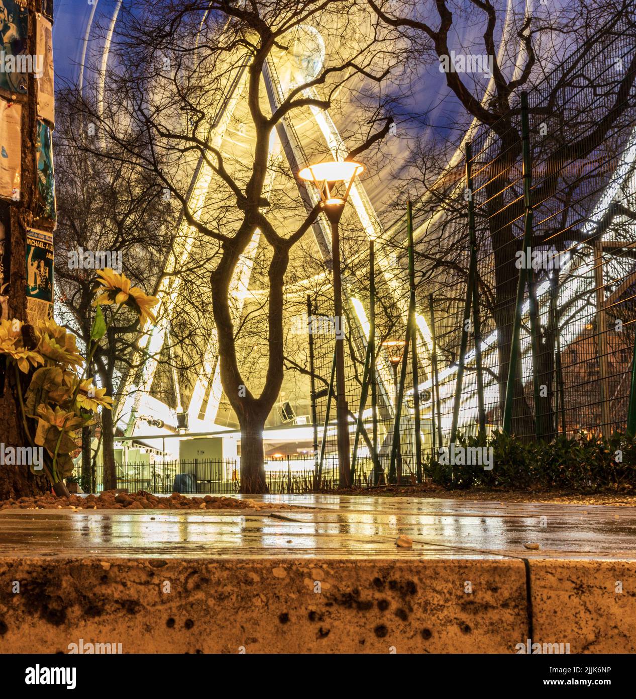 A night ferris wheel taken from below in budapest, Hungary Stock Photo ...