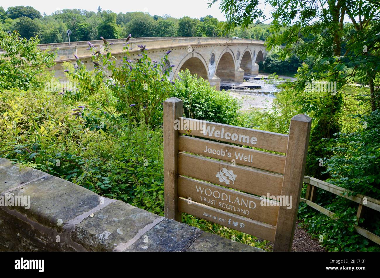 historic coldstream bridge on river tweed on england and scotland ...