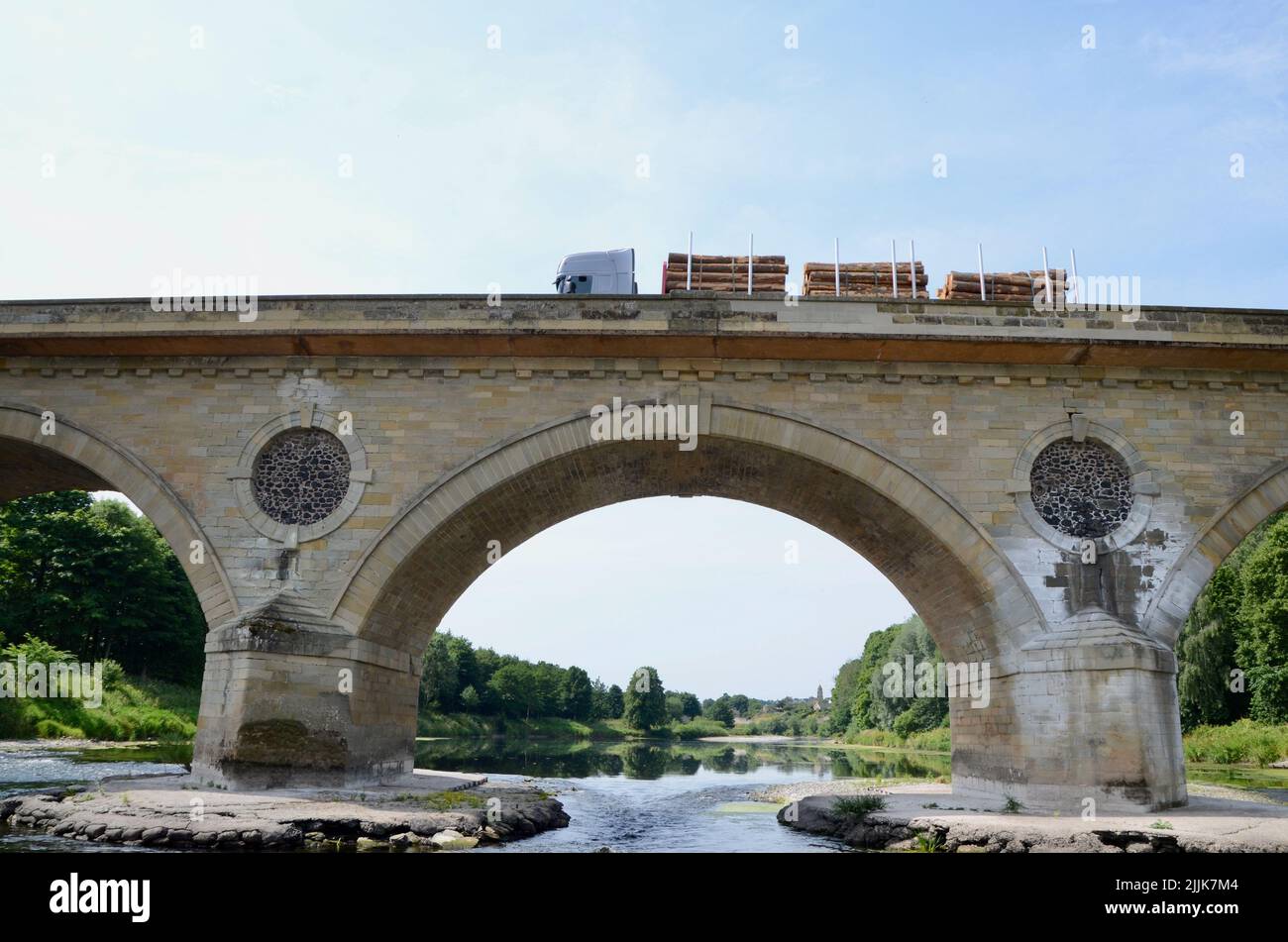 historic coldstream bridge on river tweed on england and scotland ...