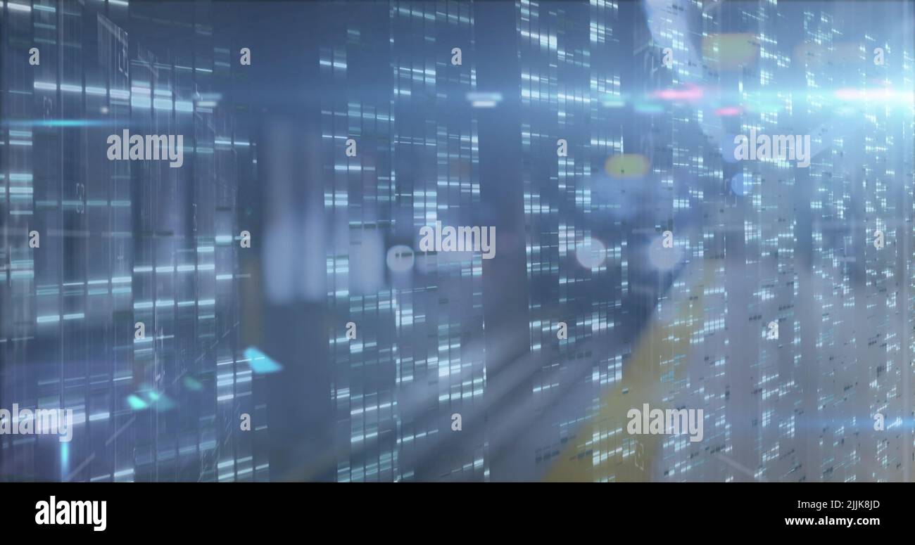 Image of moving columns over cityscape Stock Photo - Alamy