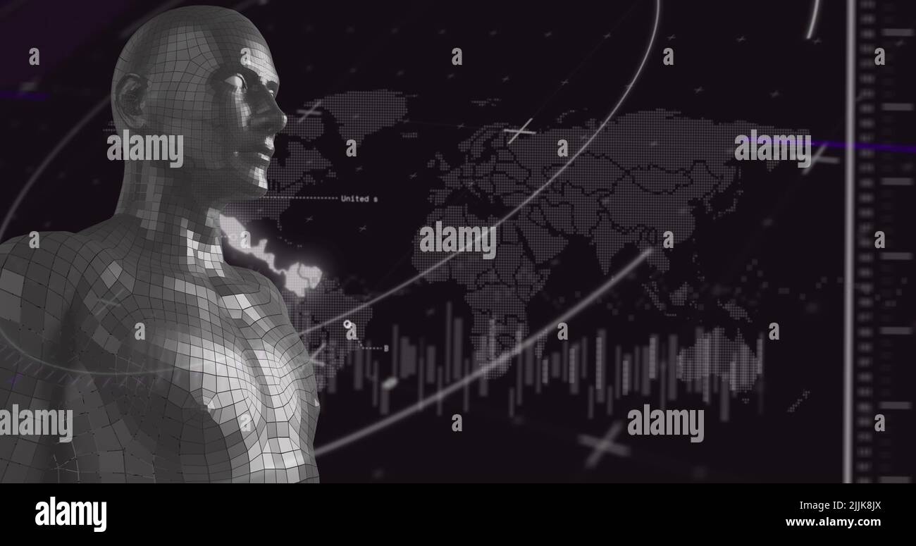 Image of scope scanning and data processing on screen over human body ...