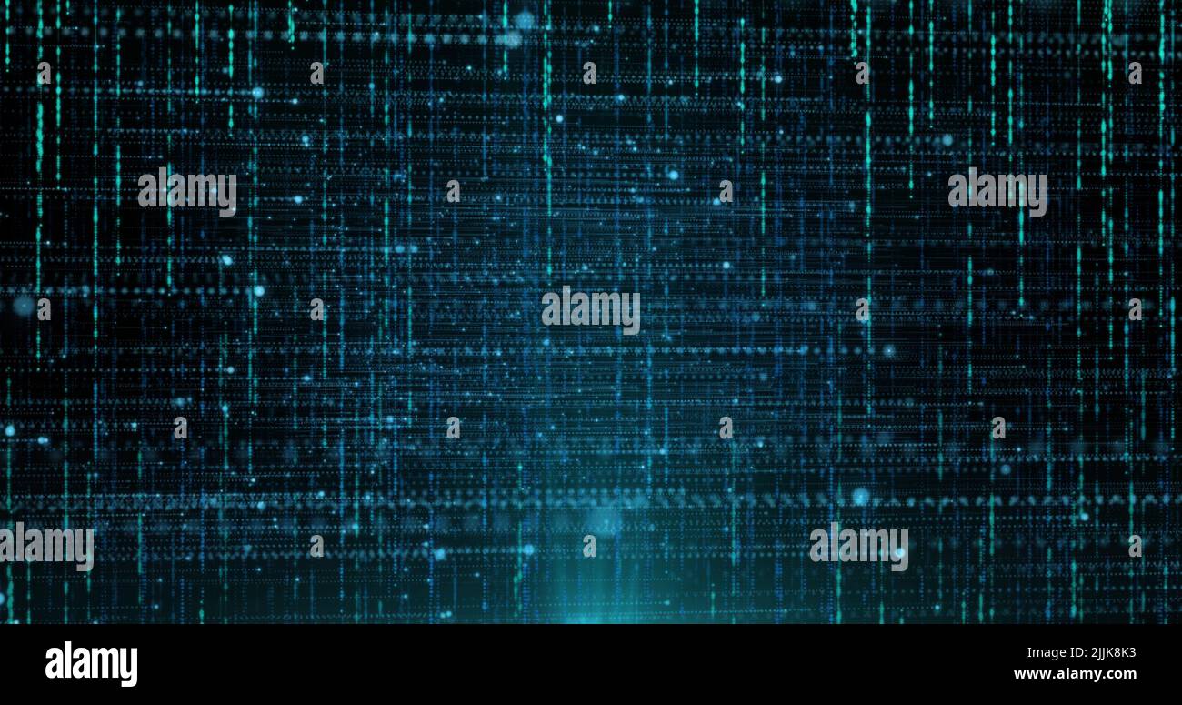 Image of vertical lines over horizontal lines of glowing blue particles ...