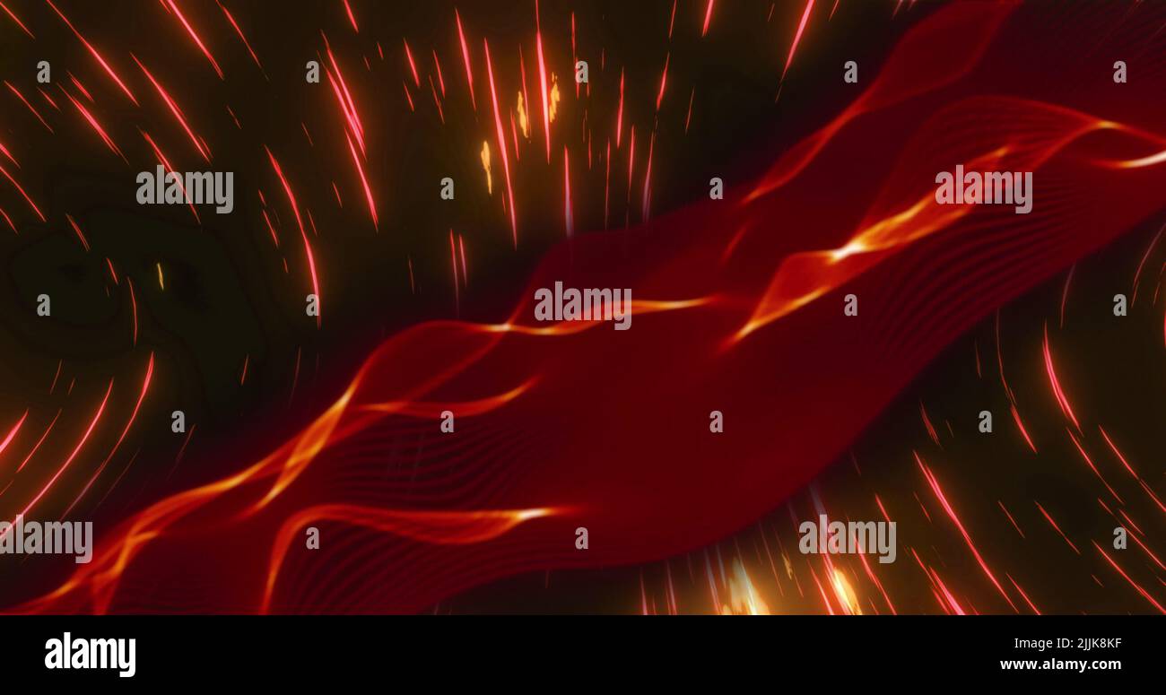 Image of glowing red light trails over undulating red smoke on black ...