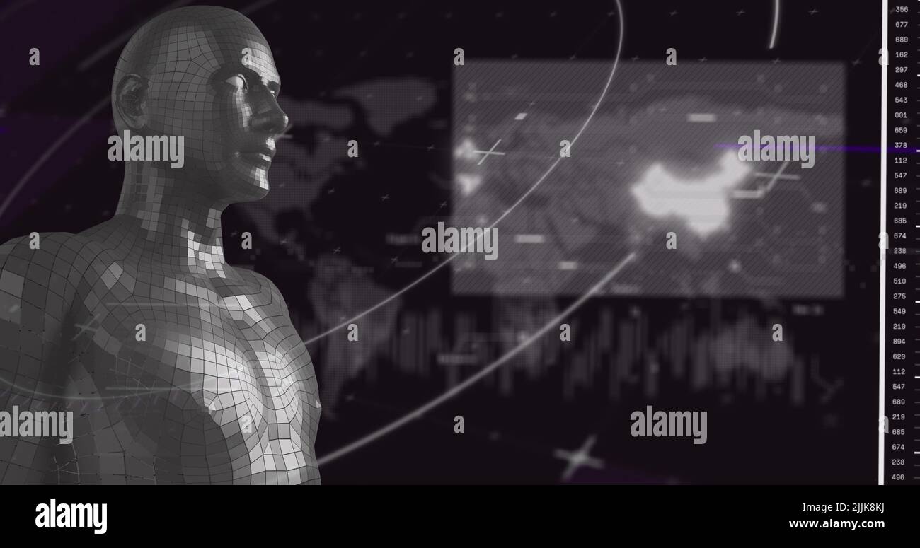 Image of scope scanning and data processing on screen over human body ...