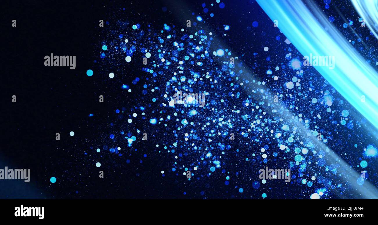 Image of blue lights over glowing blue and white particles floating on ...
