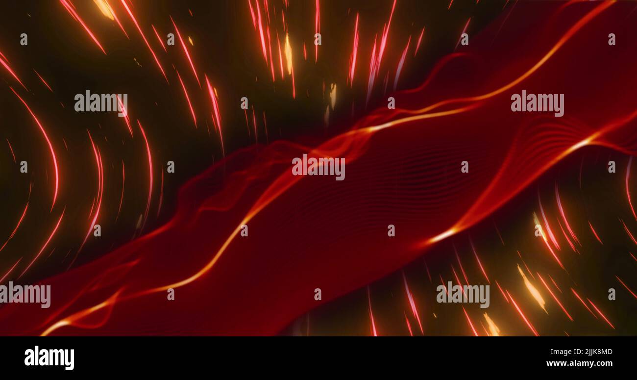 Image of glowing red light trails over undulating red smoke on black ...