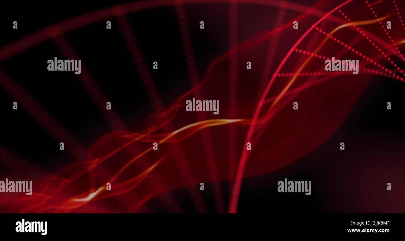 Image of red particles forming curved structure over undulating red ...